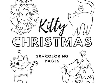5 Page Downloadable, Printable Coloring PDF: Holiday Christmas Kitty ...