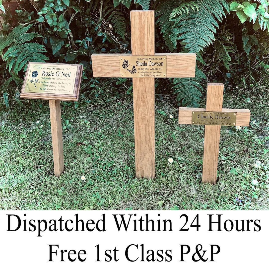 Personalised Memorial Cross and Plaque Solid Oak - Etsy UK