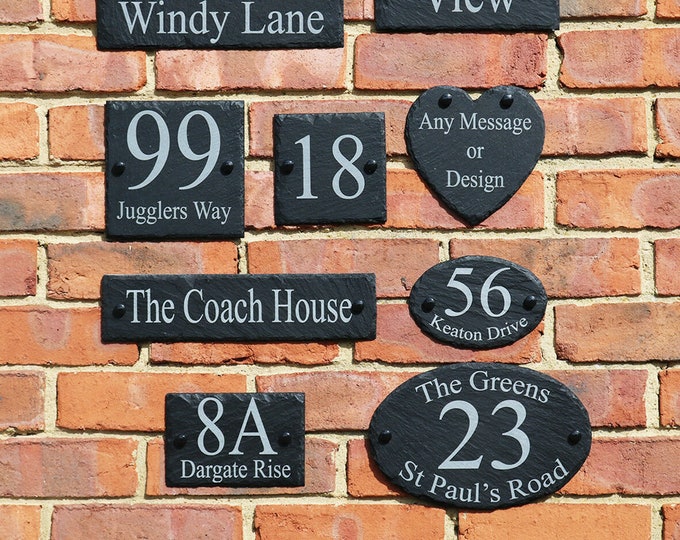 Rustic Slate House Gate Sign Plaque Door Number Personalised Name UV ...
