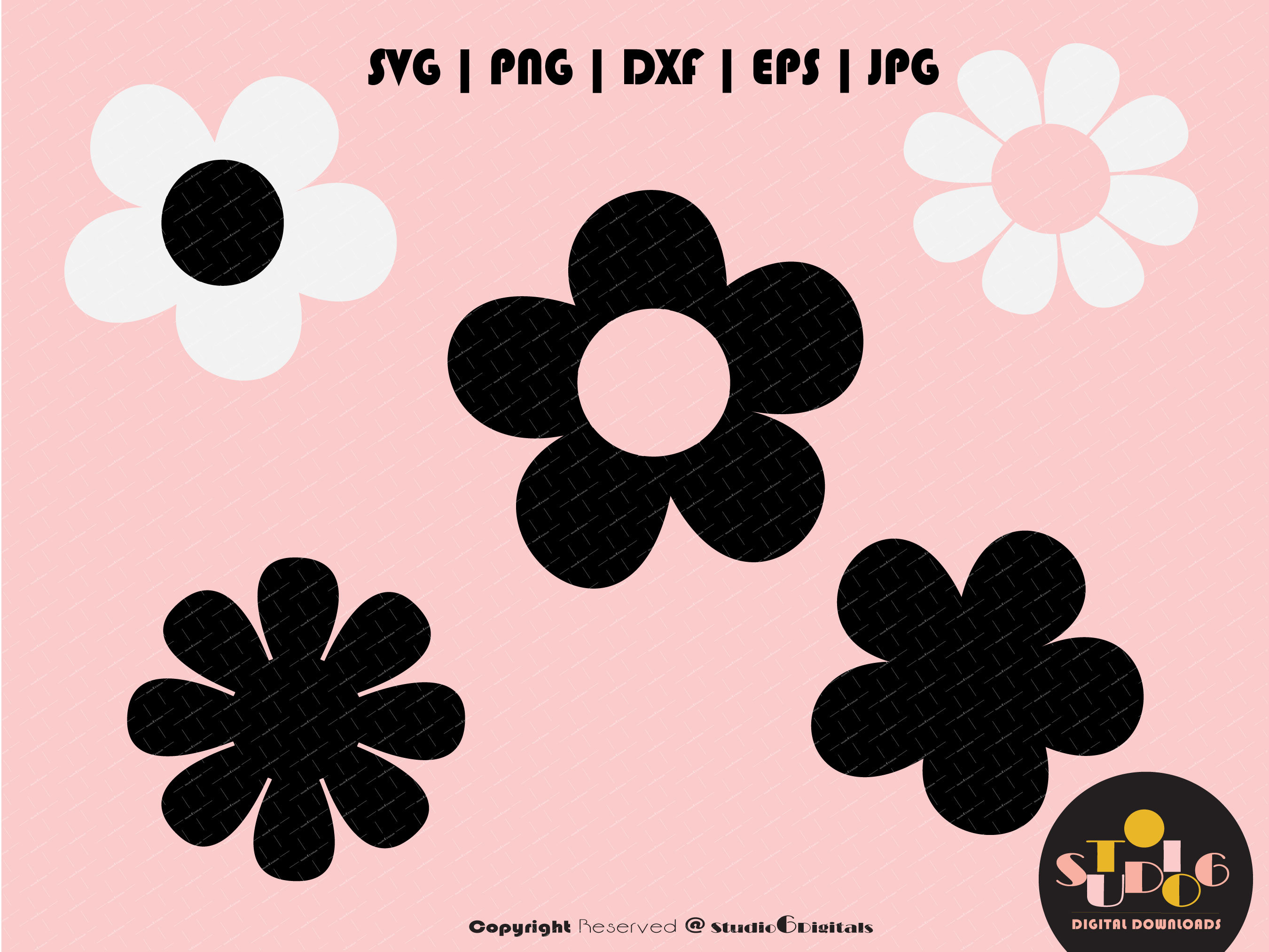 Cute Daisy Bundle-5 Flowers Svg-cut File-daisy Silhouette-clipart-cute ...