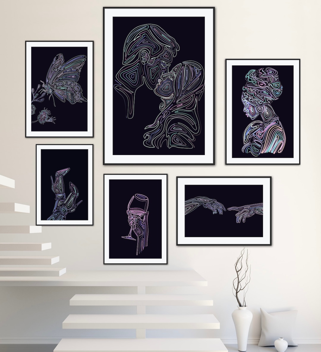 Unique Digital Art Line Drawing Neon Digital Paintings - Etsy