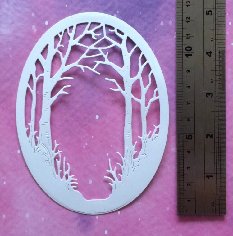 4 Oval Woodland Frame Forest Trees Scene Die Cuts Birthday Christmas ...