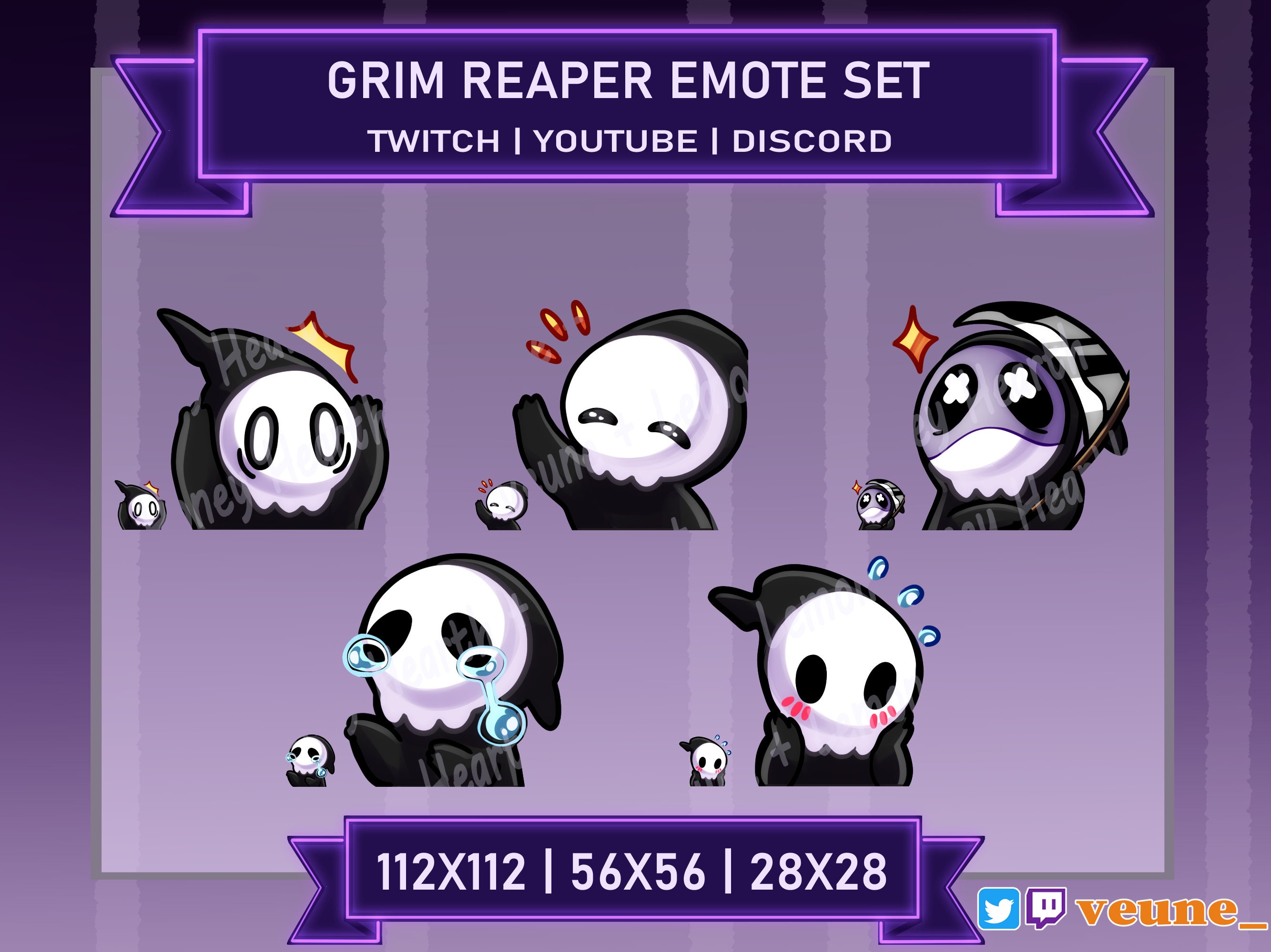 Grim Reaper Emote Set for Twitch | Youtube | Discord | Kawaii | Cute ...