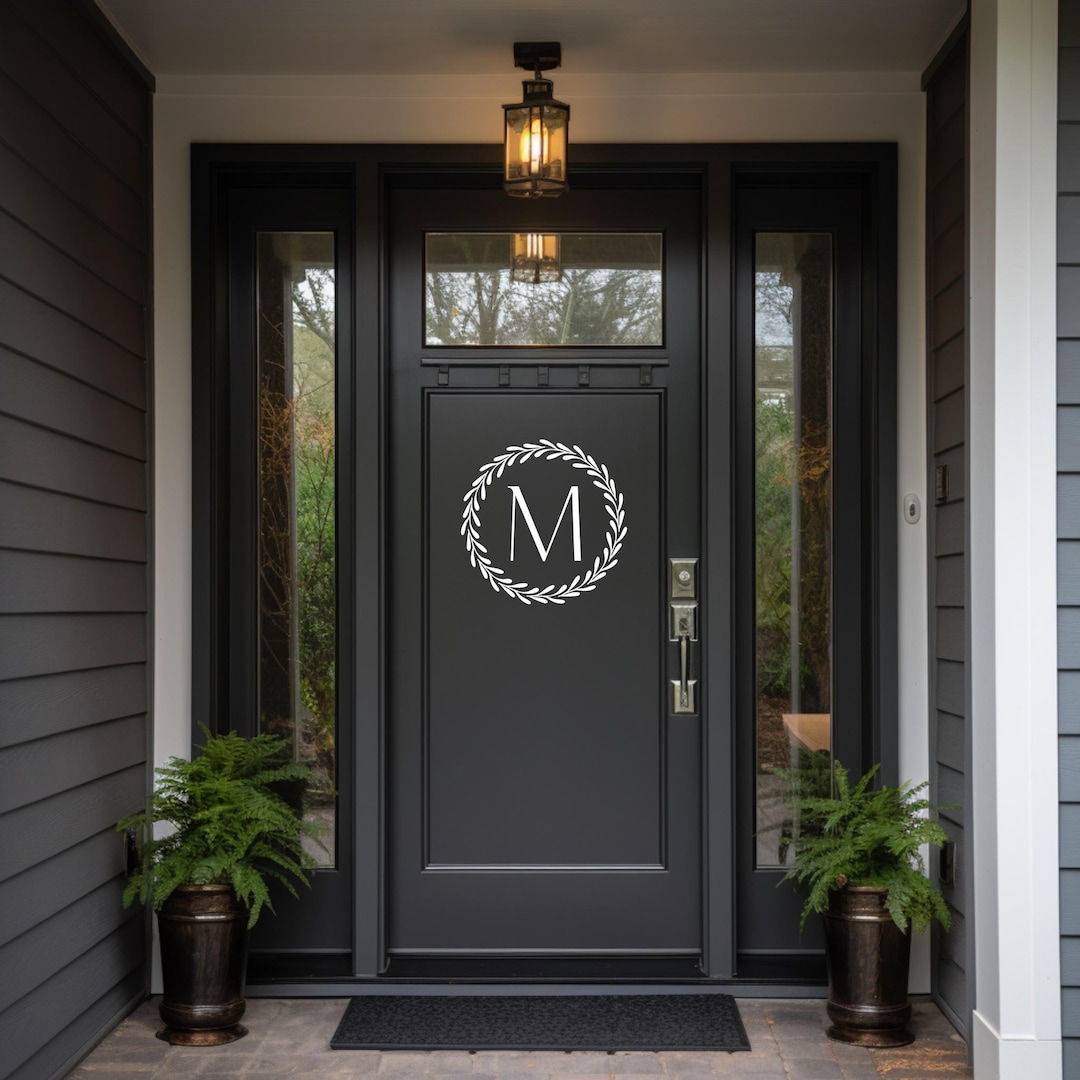 Front Door Wreath Decal W Initial Front Door Monogram Business Door ...