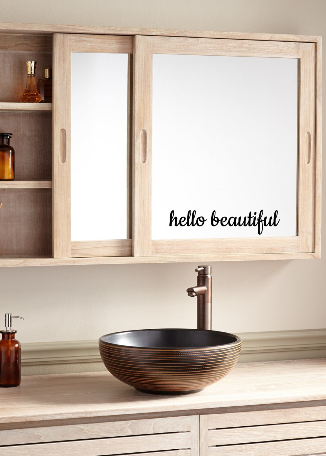 Hello Beautiful Vinyl Decal Sticker Motivational Cute Bathroom Decals ...