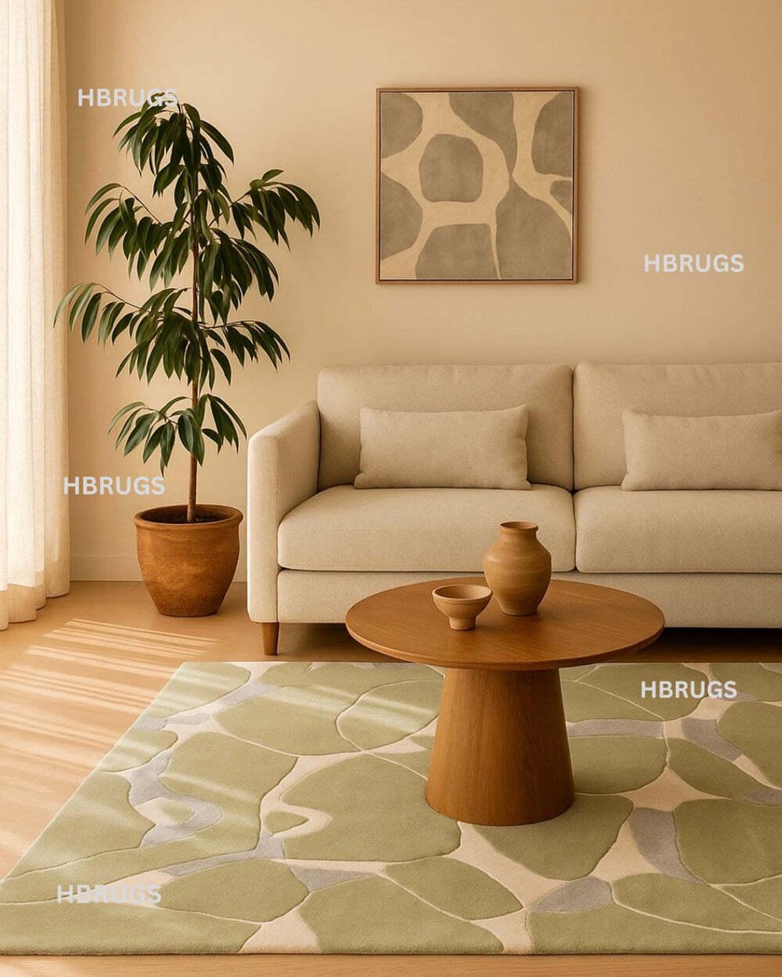 Handmade Sage Green Wool Rug: Abstract Mosaic Pattern - Etsy