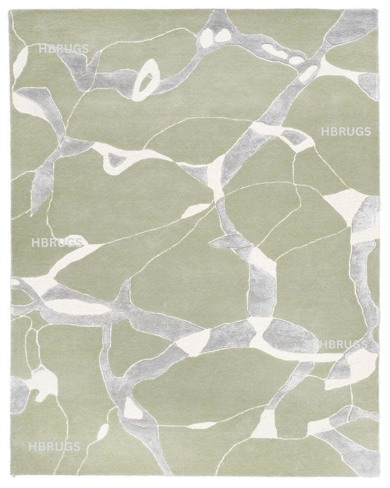 Handmade Sage Green Wool Rug: Abstract Mosaic Pattern - Etsy