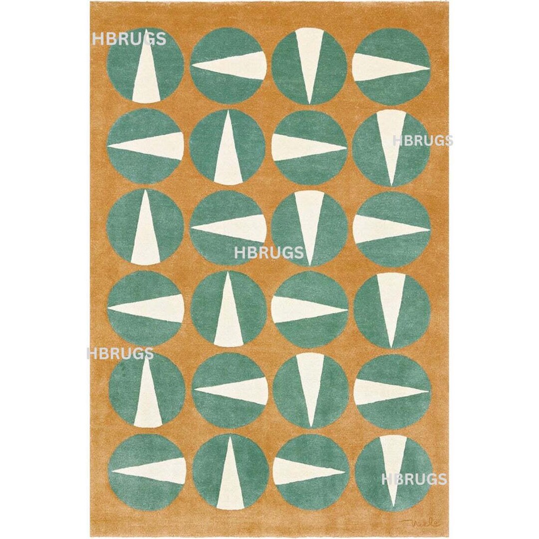 Mid Century Modern Geometric Rug by HBRUGS | Mustard & Teal Hand-tufted ...