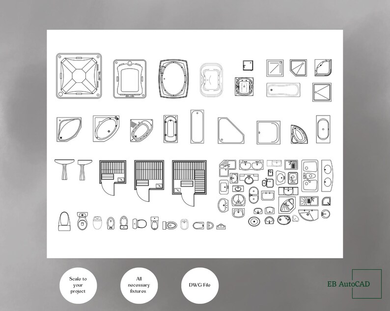 Autocad Bathroom Fixtures Blocks - Etsy