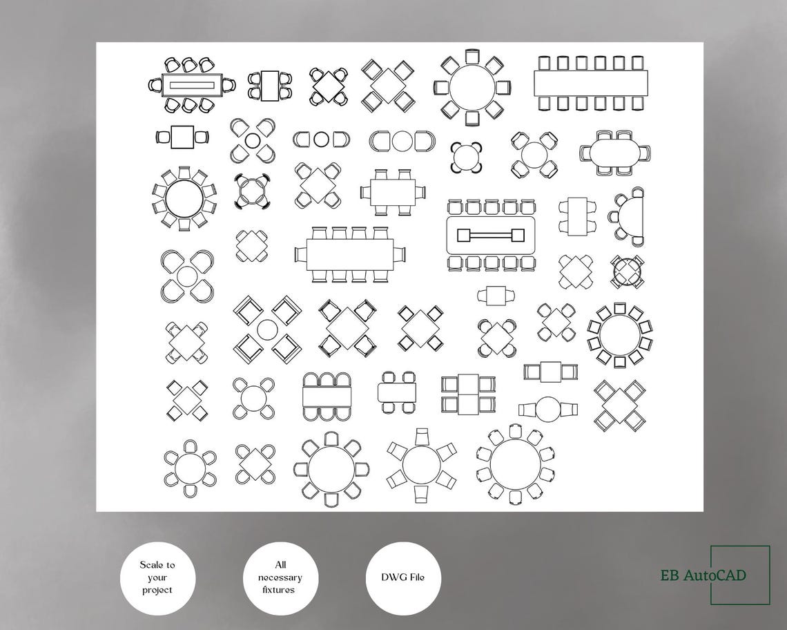 Autocad Dining Room Blocks - Etsy