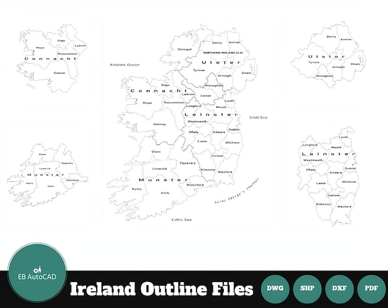 CAD Map of Ireland I DWG, DXF I Ireland Outline I Ireland Vector Map - Etsy