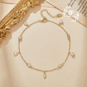 Simulated Diamond Drop Anklet,solid 925 Sterling Silver Anklet ...
