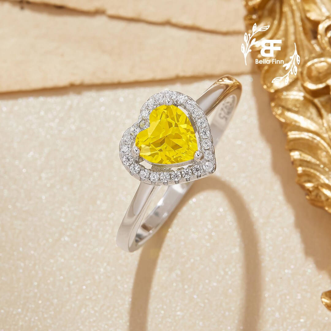 Halo Heart Dayglow Neon Yellow Fluorescent Ring,lumogarnet 925 Sterling ...