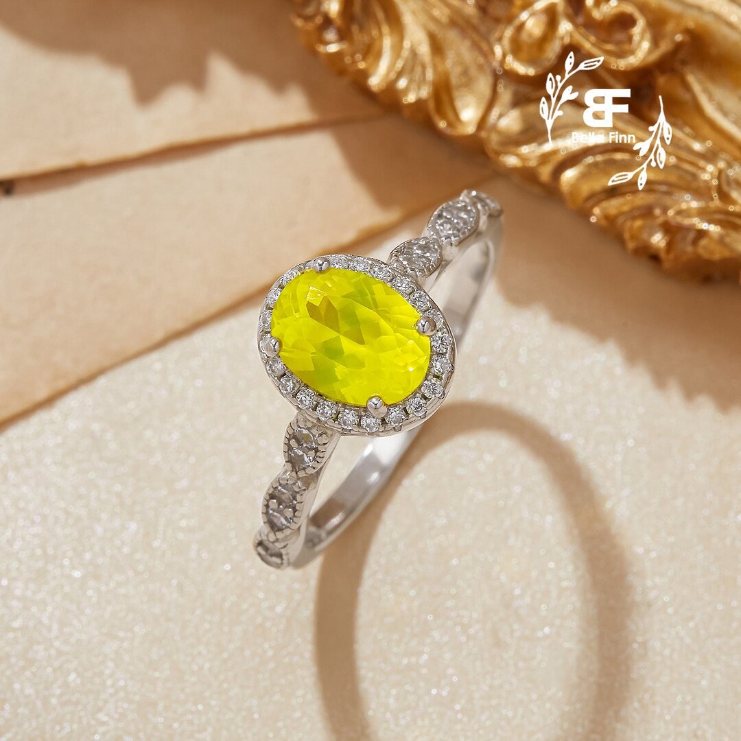 Halo Oval Dayglow Neon Yellow Fluorescent Ring,lumogarnet Solid 925 ...
