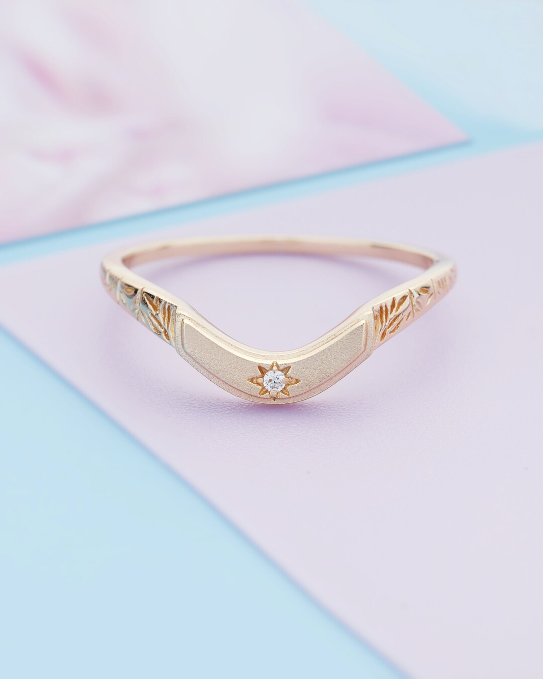 Twinkle Star Curved Stackable Ring,art Deco Stacking Ring,solid 14K Gold Engagement Ring - Etsy