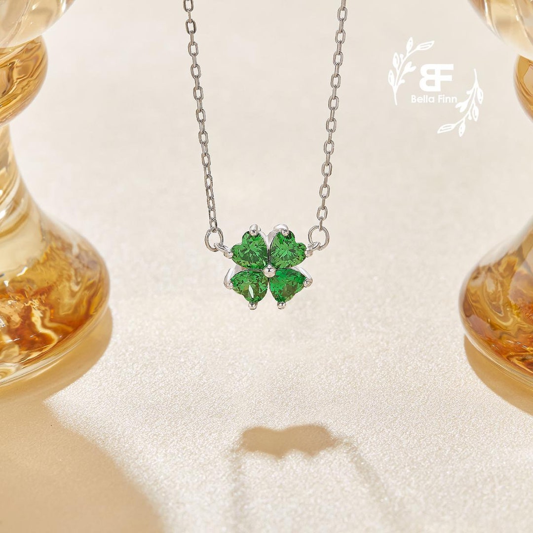 Green Four Leaf Clover Pendant Necklace,green CZ Stone Solid 925 ...