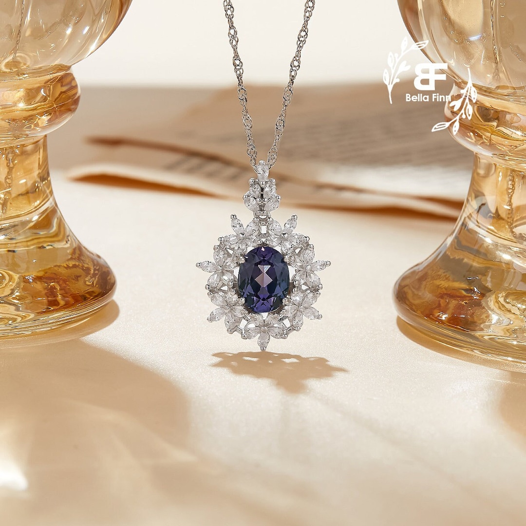 Oval Luxury Alexandrite Pendant Necklace Color Change June Birthstone ...
