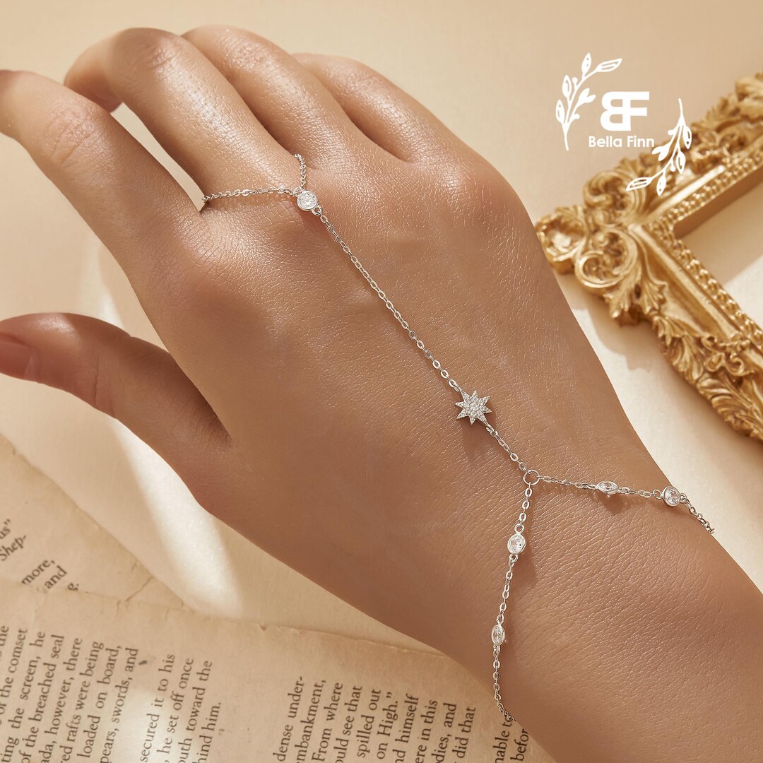 Boho Hand Chain Bracelet, Starburst Zircon Hand Chain, 925 Sterling ...