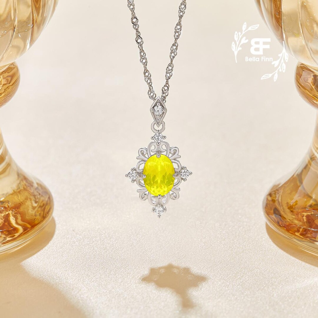 Oval Dayglow Neon Yellow Fluorescent Pendant Necklace,lumogarnet 925 ...