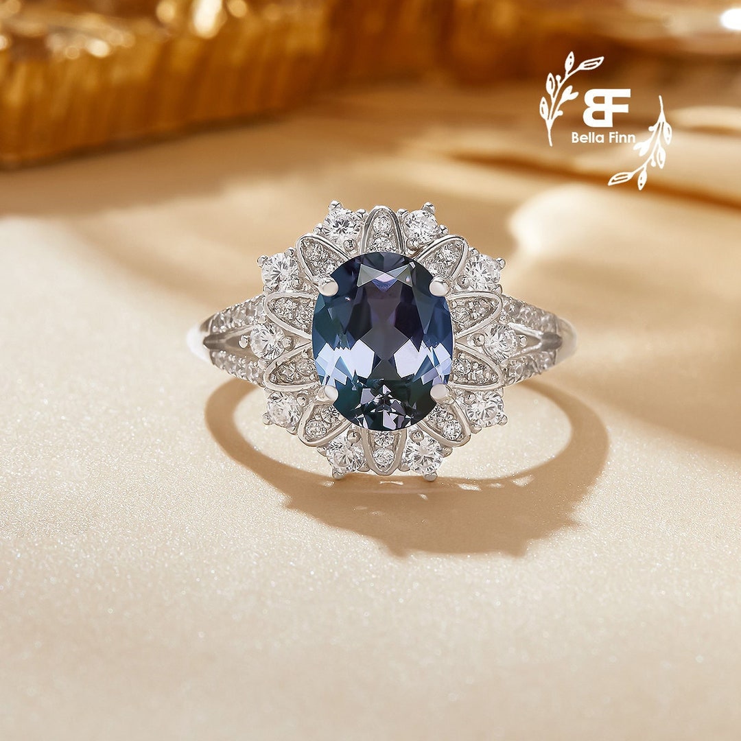 Vintage Style Oval Alexandrite Color Change Ring, June Birthstone Solid ...
