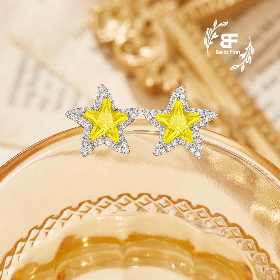 Halo Star Dayglow Neon Yellow Fluorescent Earrings, Lumogarnet 925 ...