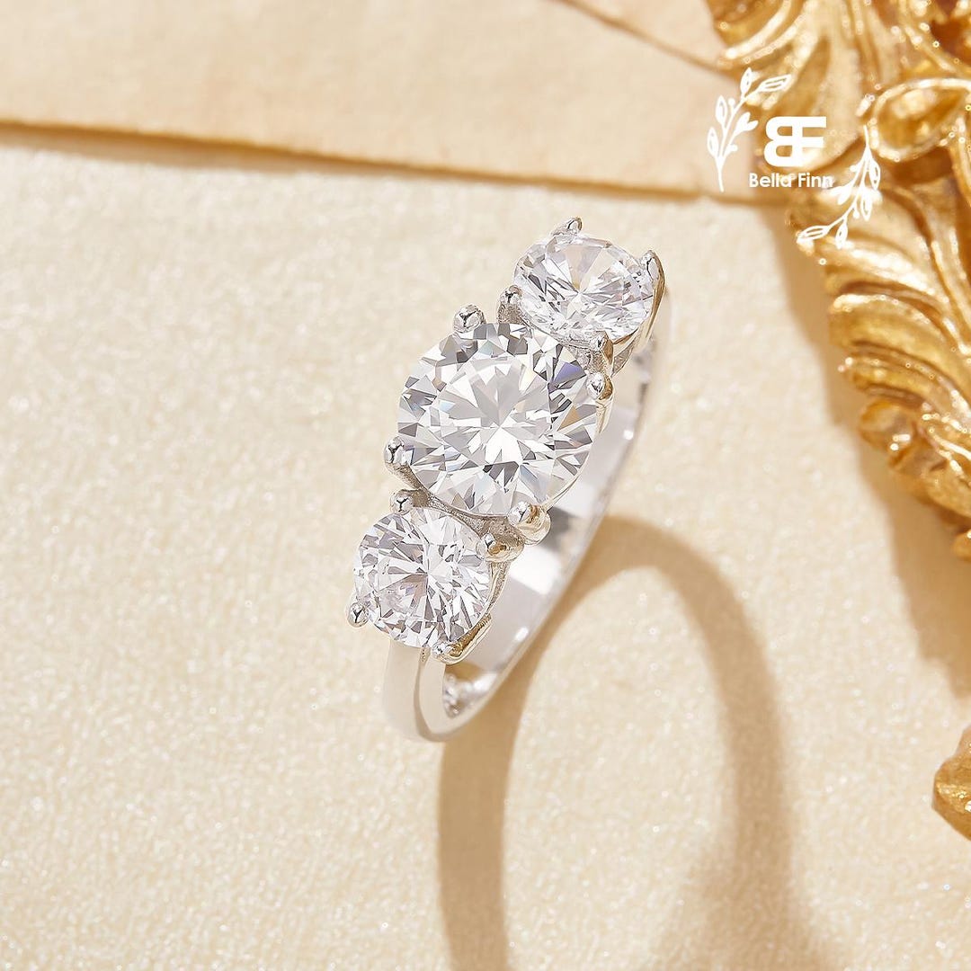 Moissanite Three Stone 925 Sterling Silver Ring,promise Ring,wedding Ring,gift for Her - Etsy