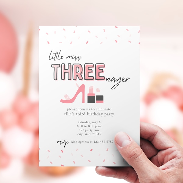 Little Miss Threenager 3rd Birthday Invitation Funny Third Birthday ...