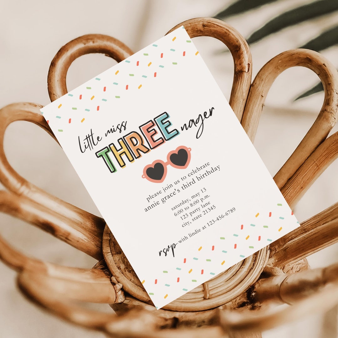 Little Miss Threenager 3rd Birthday Invitation | Funny Third Birthday ...