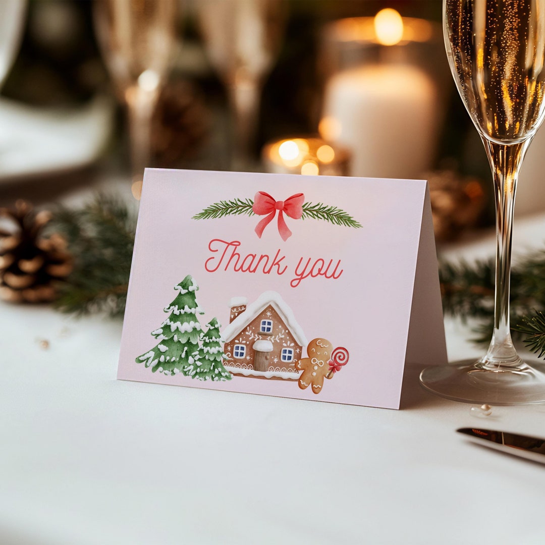 Christmas Thank You Card for Gingerbread Party - Gingerbread Thank You ...