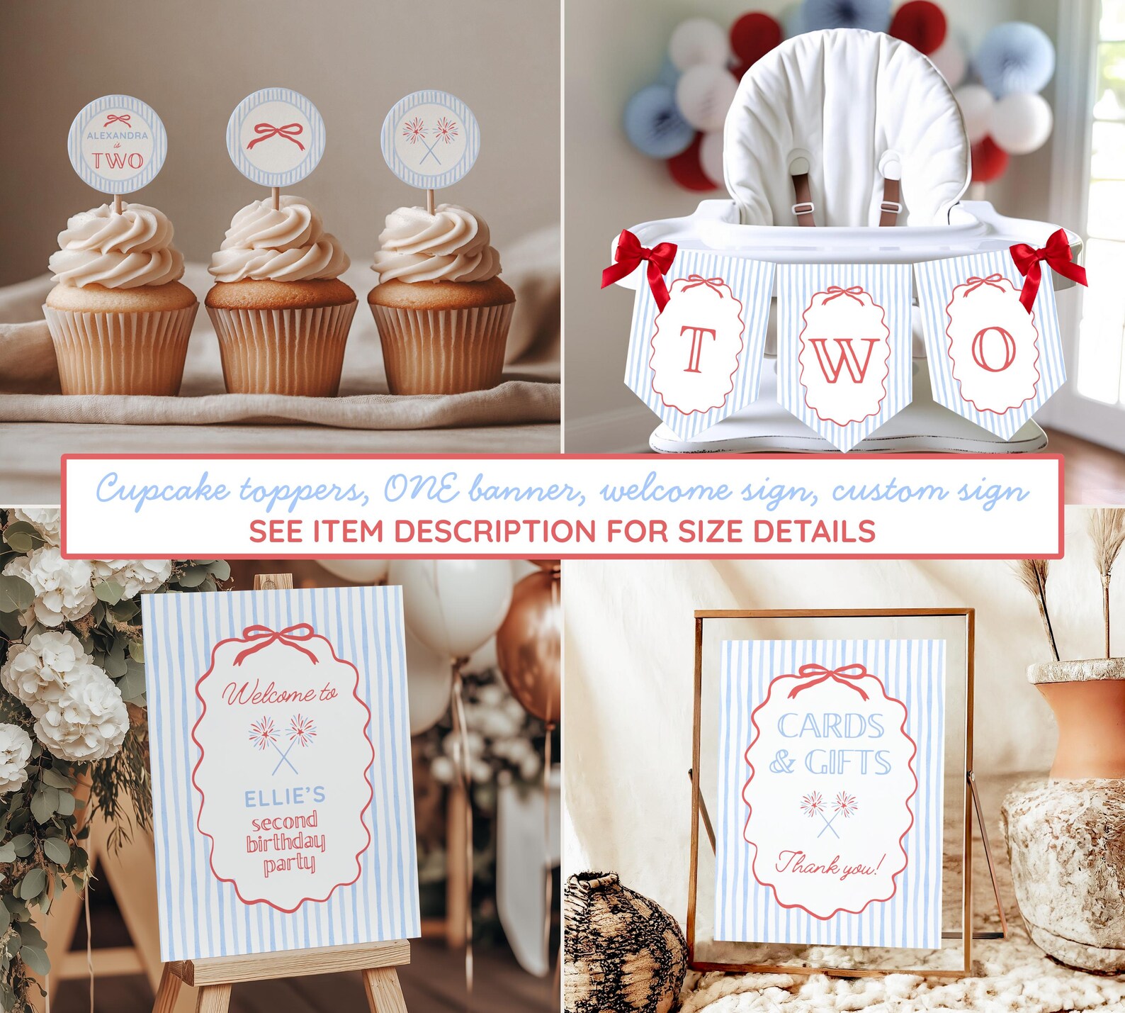 Red White and Two Invitation for Girl 2nd Birthday Bundle, Cute 2nd ...