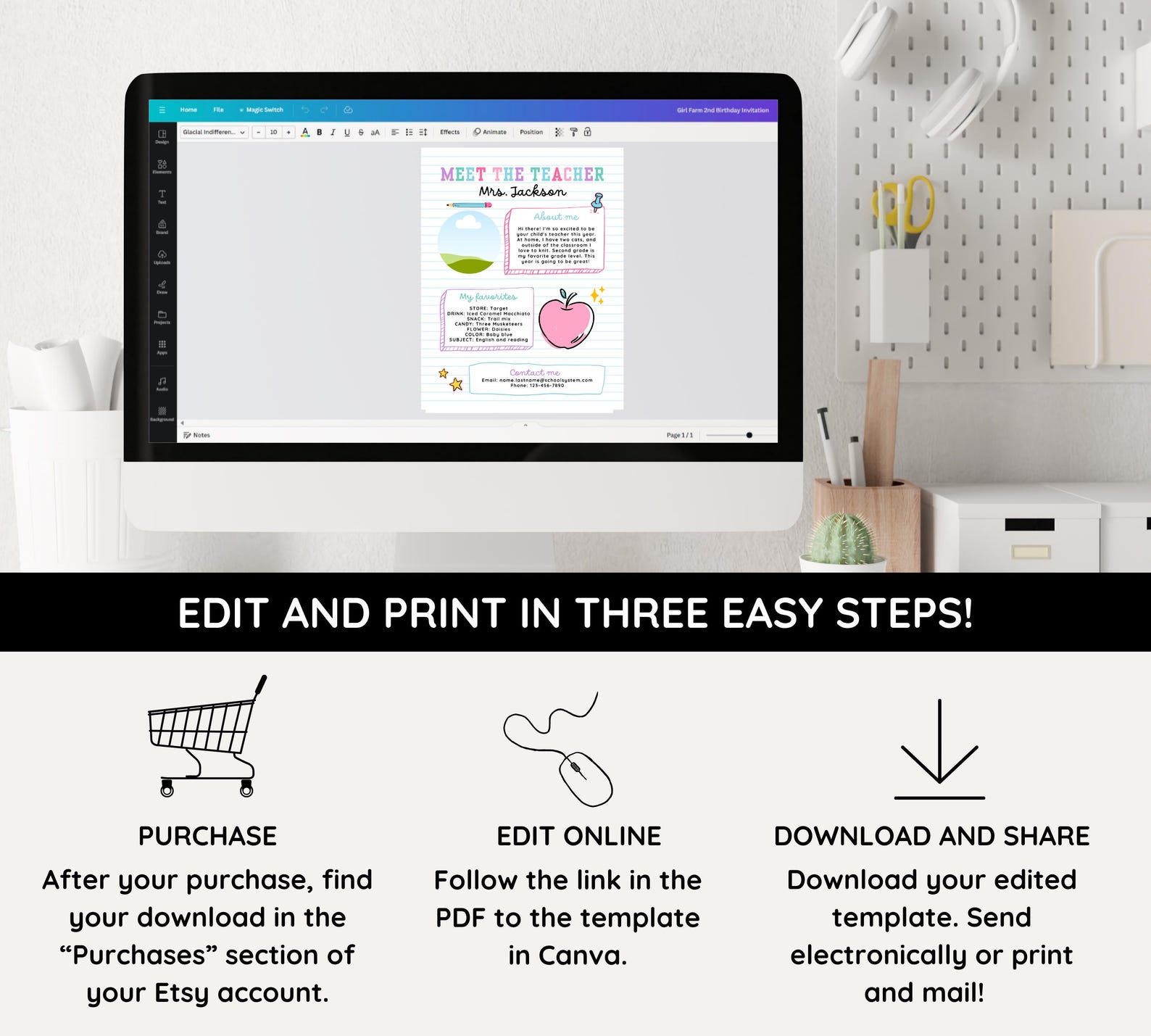 Pink Purple Meet the Teacher Template All About My Teacher Printable ...