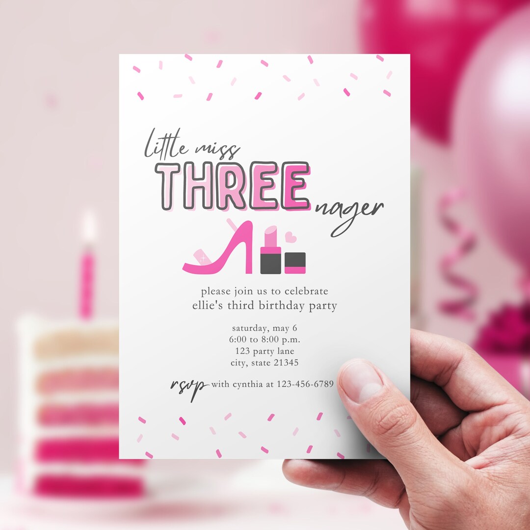 Pink Little Miss Threenager 3rd Birthday Invitation Funny Third ...
