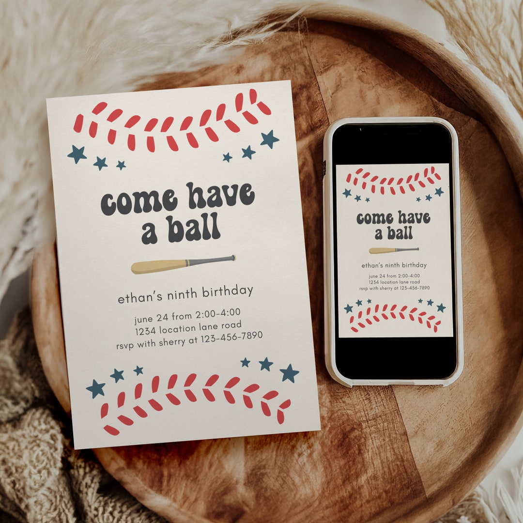 Baseball Birthday Invitation for Boy Birthday Party - Retro Baseball ...