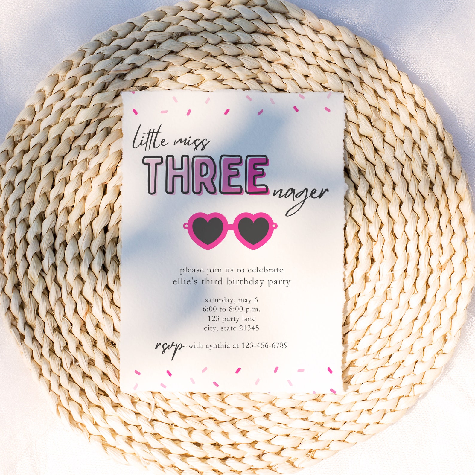 Pink Little Miss Threenager 3rd Birthday Invitation Funny Third ...