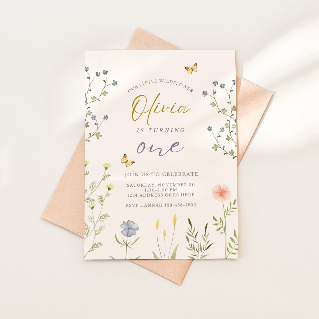 First Birthday Floral Invitation Flower First Birthday Invitation ...