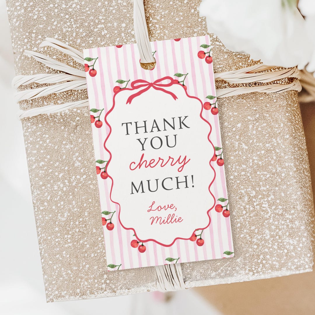 Cherry Themed Party Favor Tags, Cherry on Top Baby Shower Thank You ...