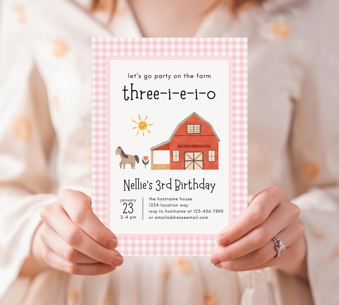 Three I E I O Birthday Invitation - Farm Birthday Invitation for Girl ...