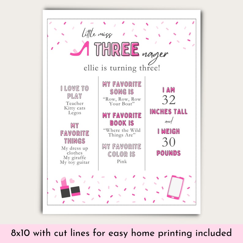 Little Miss Threenager Milestone Board Threenager Birthday Custom Sign ...