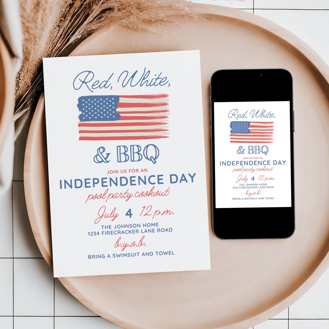4th of July Invitation for Adult Pool Party, Fourth of July Red White ...