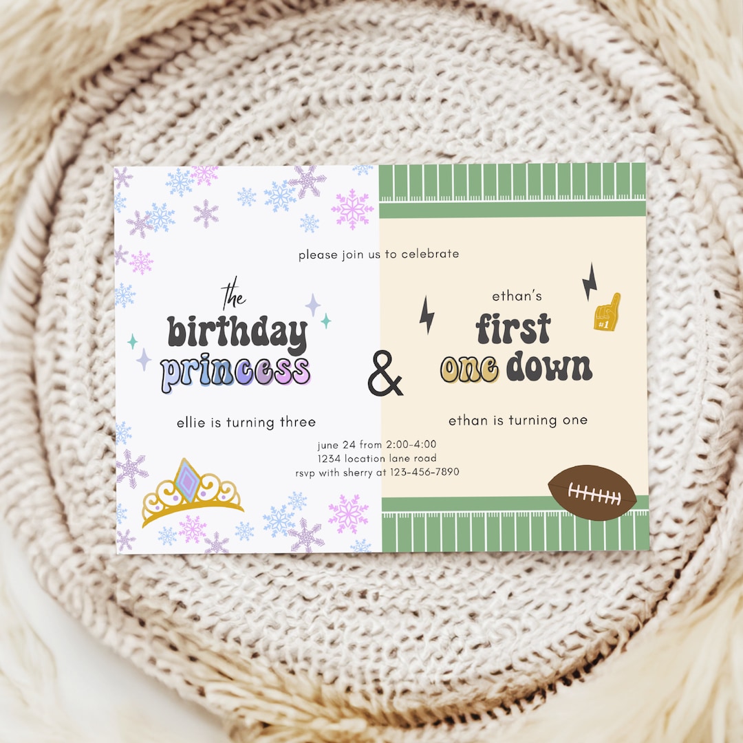 Boy Girl Siblings Double Birthday Invitation, Joint Birthday Invitation ...