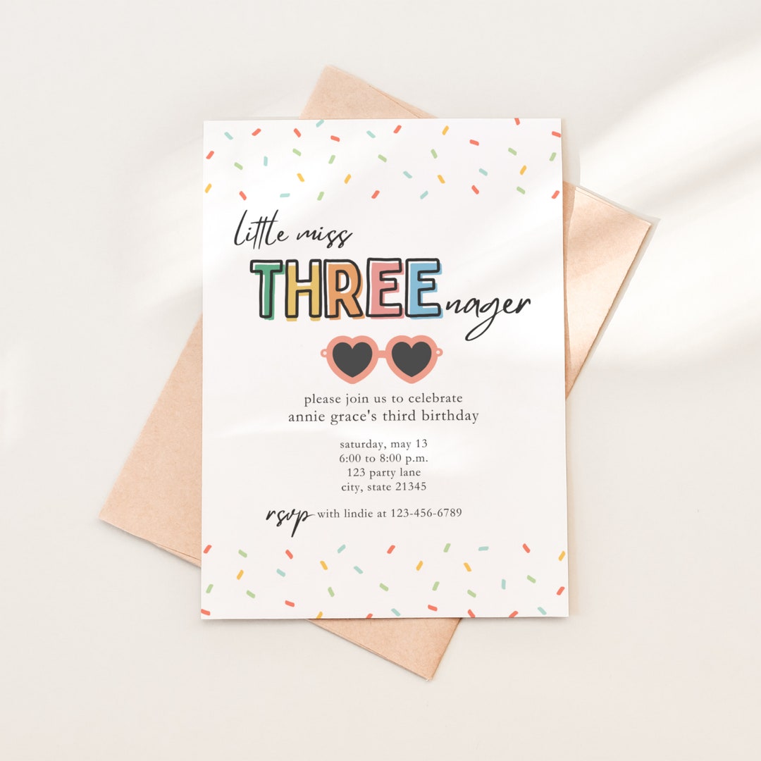 Threenager 3rd Birthday Invitation Funny Third Birthday - Etsy