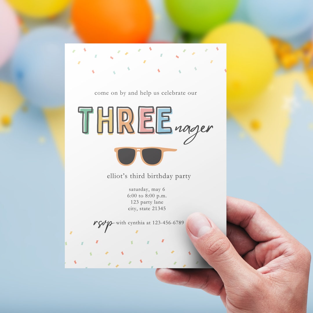 Threenager 3rd Birthday Invitation Funny Third Birthday - Etsy