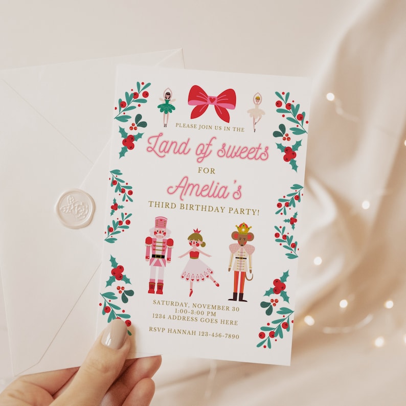 Land Of Sweets Nutcracker Birthday Invitation Nutcracker Etsy