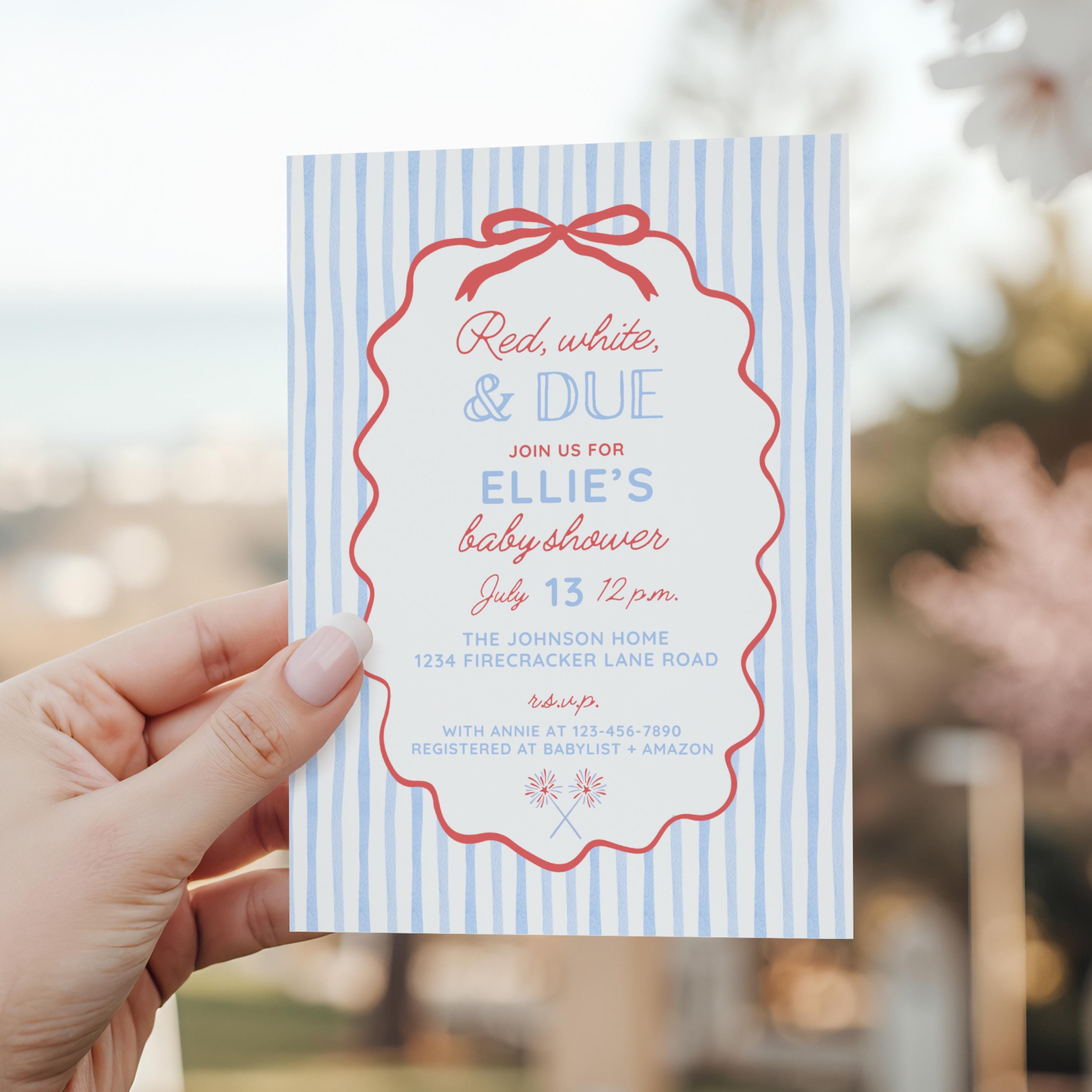 Red White and Due Baby Shower Invitation, 4th of July Theme Baby Shower ...