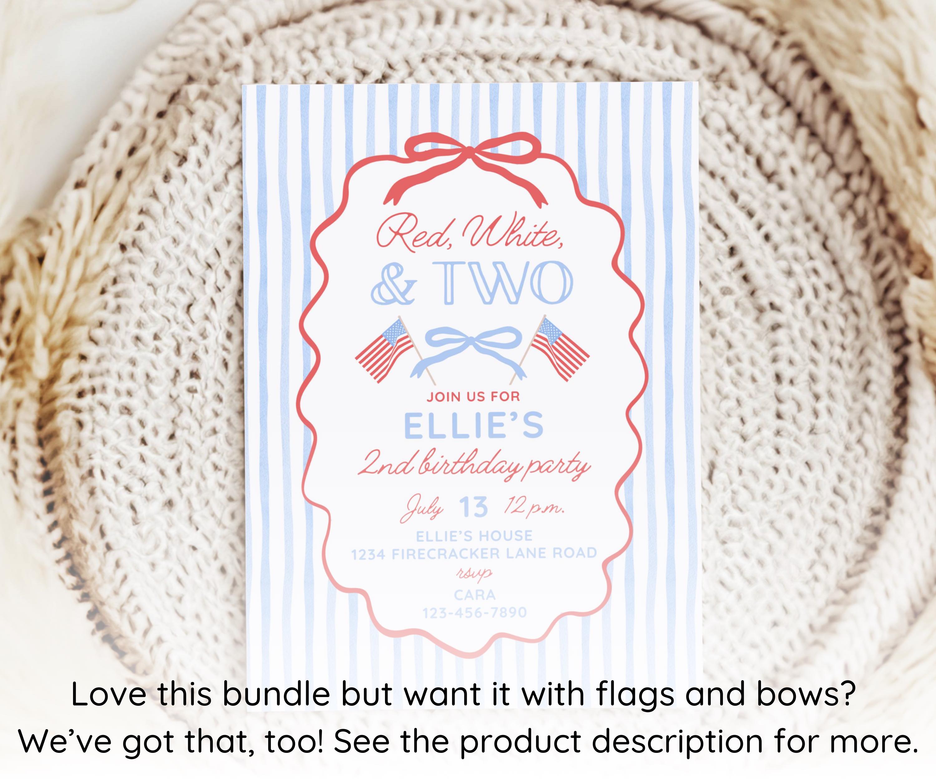 Red White and Two Invitation for Girl 2nd Birthday Bundle, Cute 2nd ...
