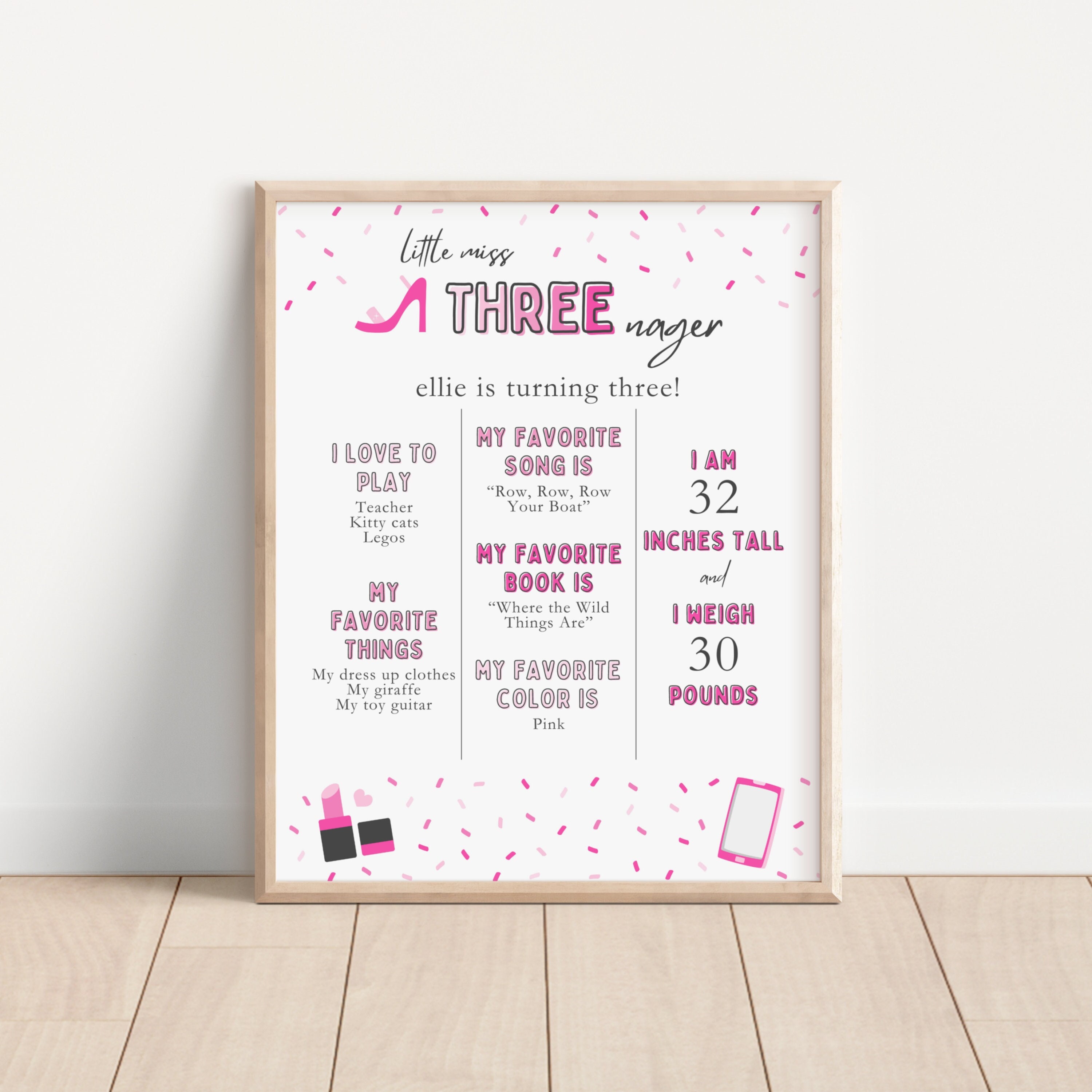 Little Miss Threenager Milestone Board Threenager Birthday Custom Sign ...