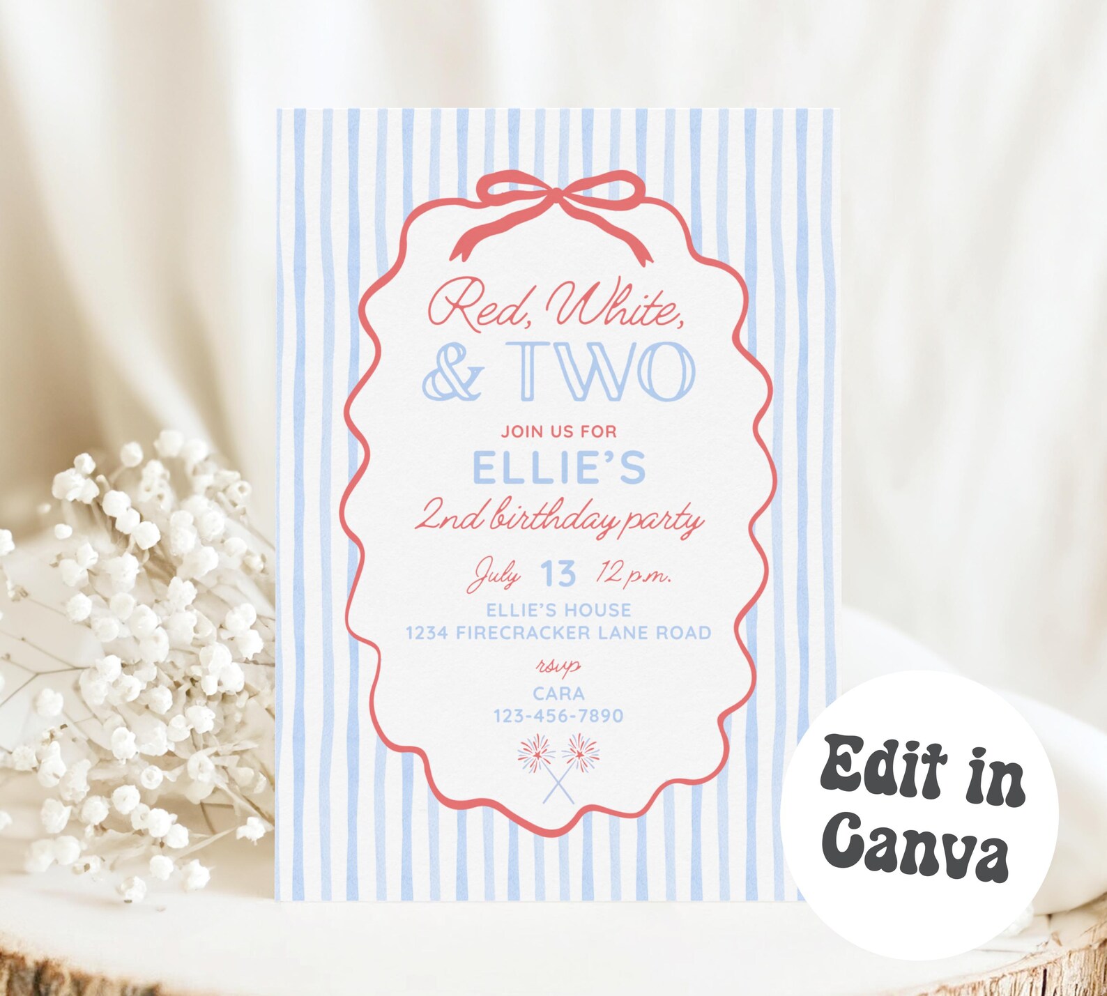 Red White and Two Invitation for Girl 2nd Birthday Bundle, Cute 2nd ...