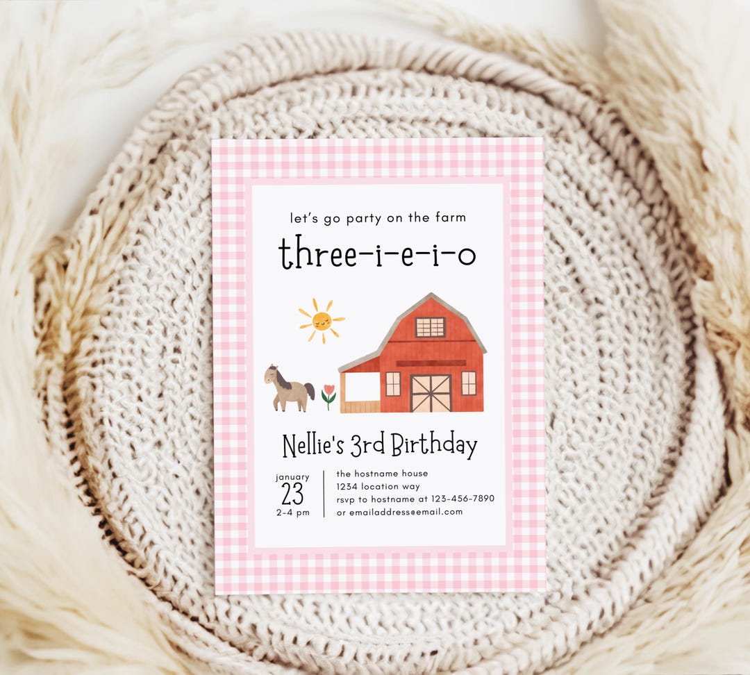 Three I E I O Birthday Invitation - Farm Birthday Invitation for Girl ...