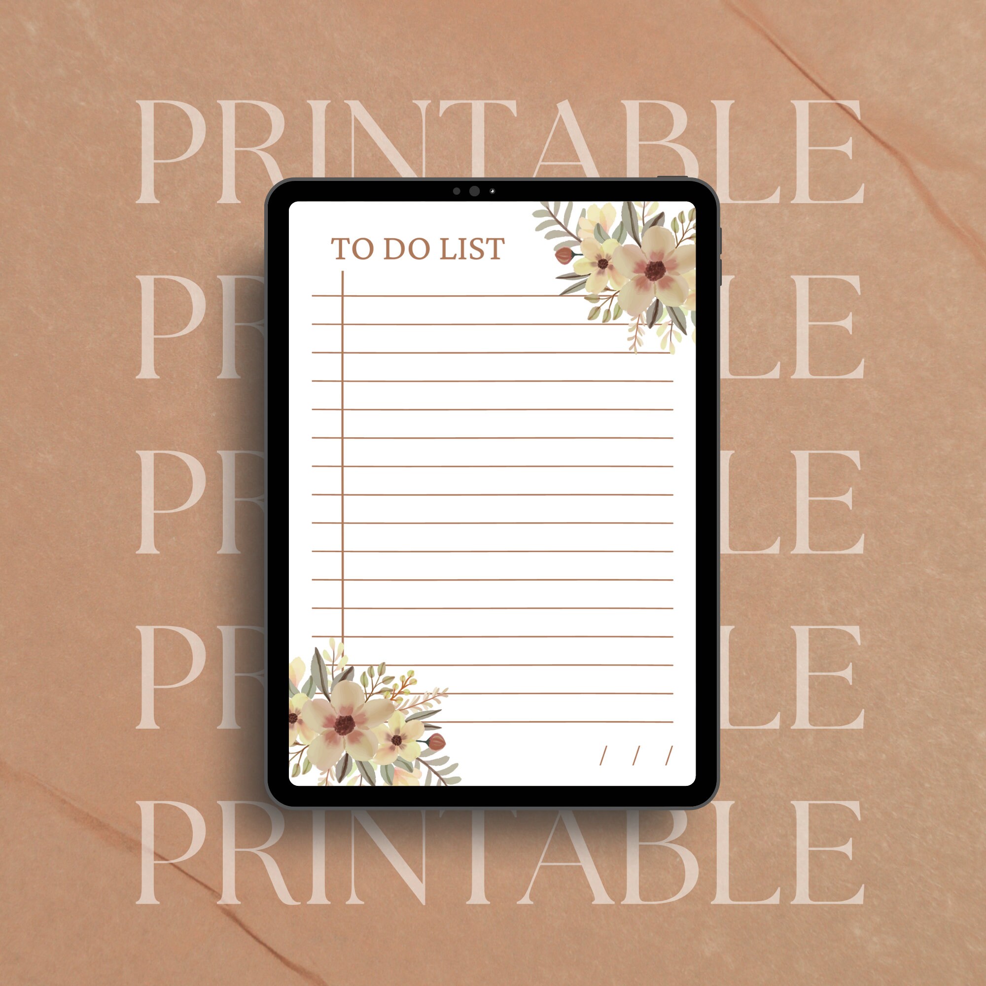 Printable to Do List Brown Flowers Notepad Digital Download PDF Files ...