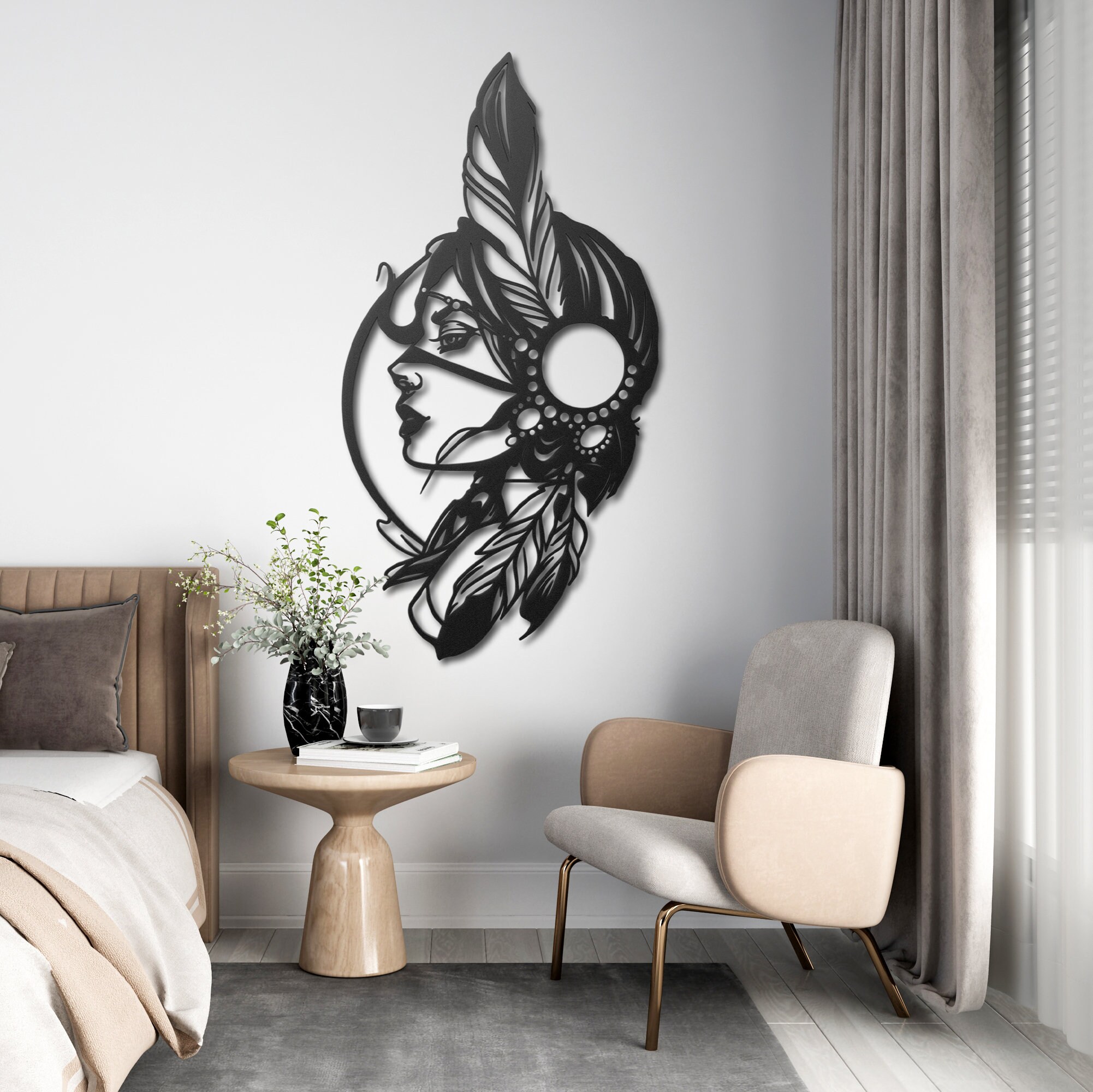 Native American Woman Wall Decor, Red Indian Woman Metal Wall Decor ...